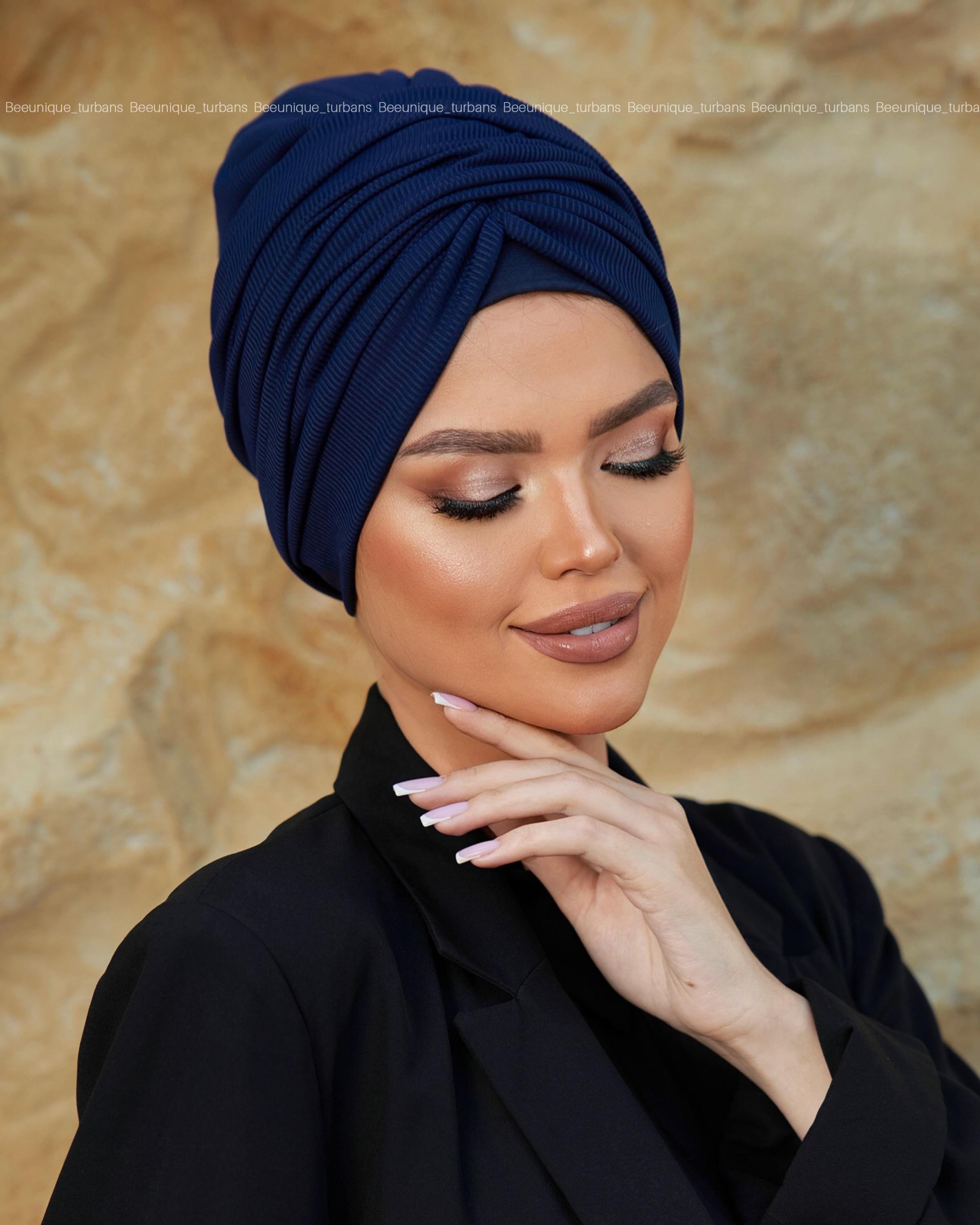 Draped striped cotton turban – Beeunique
